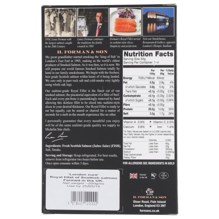 H. Forman & Son London Cure Smoked Salmon Royal Fillet, 450g (Serves 10 ...