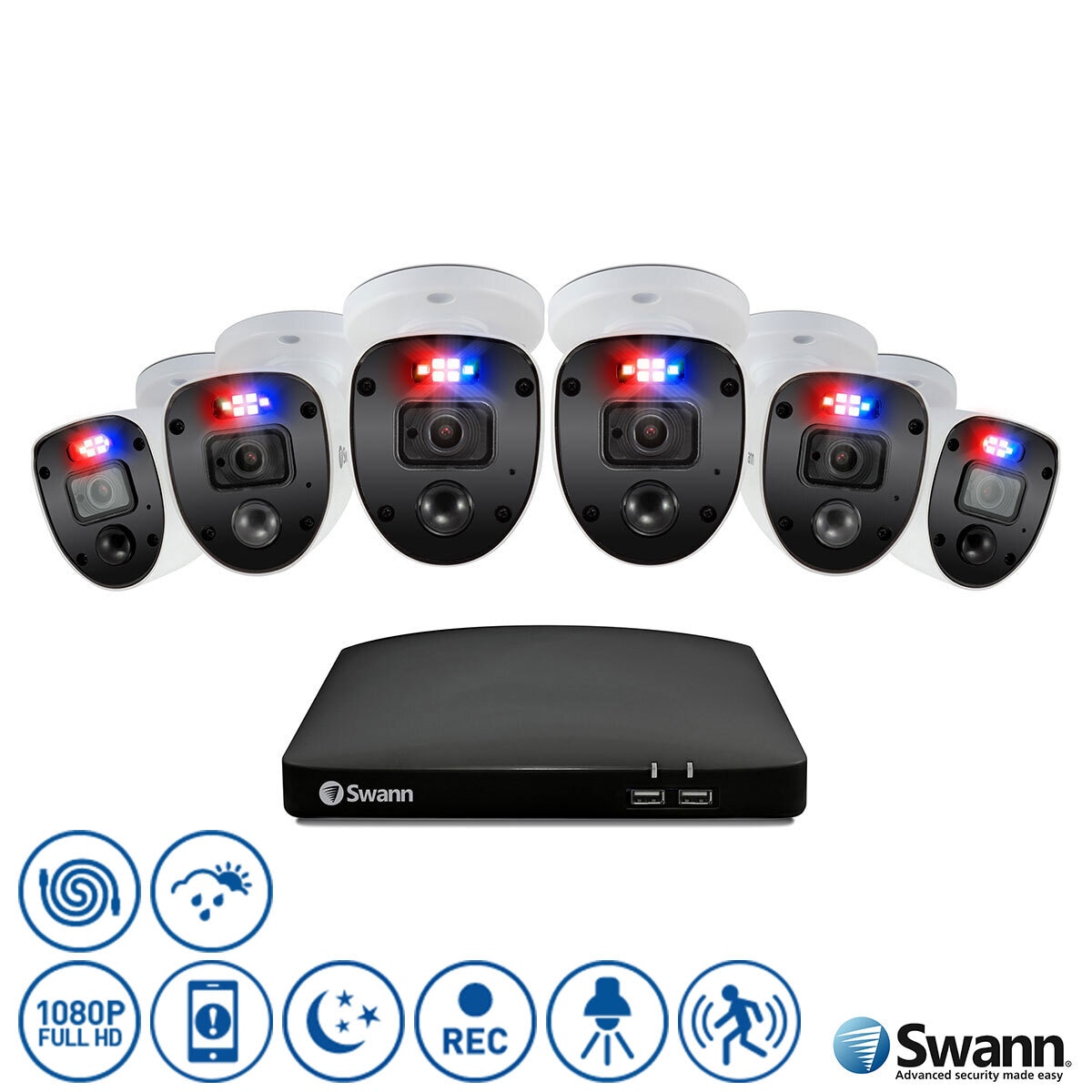 Swann 8 Channel 1TB DVR Recorder with 6 x 1080p Full HD E...