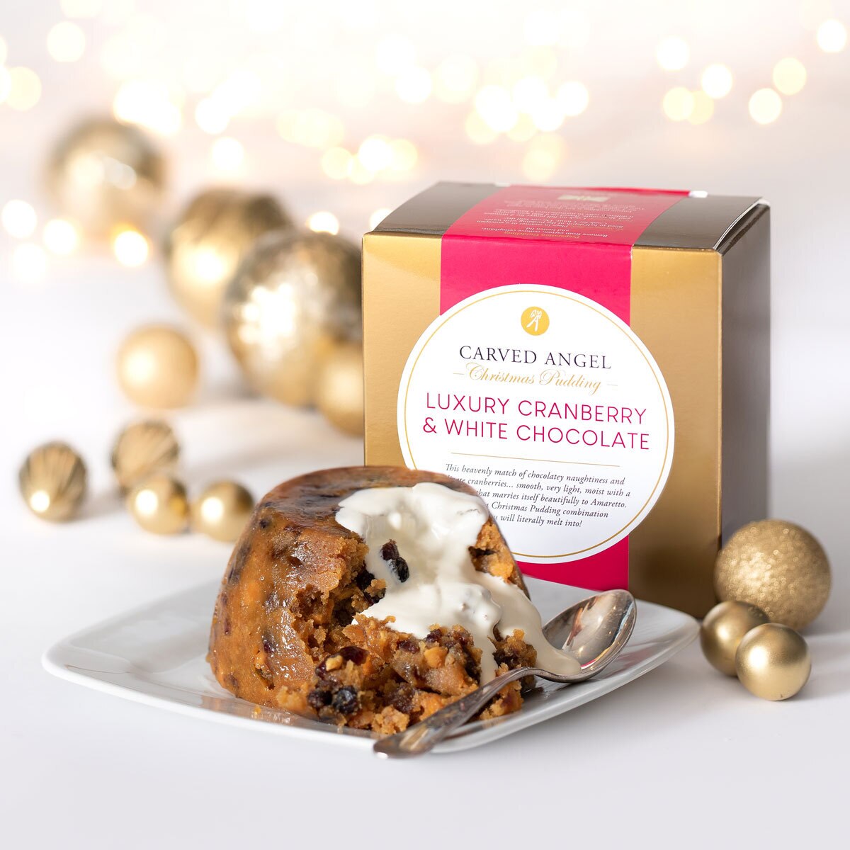 The Carved Angel Luxury Cranberry & White Chocolate Christmas Pudding ...