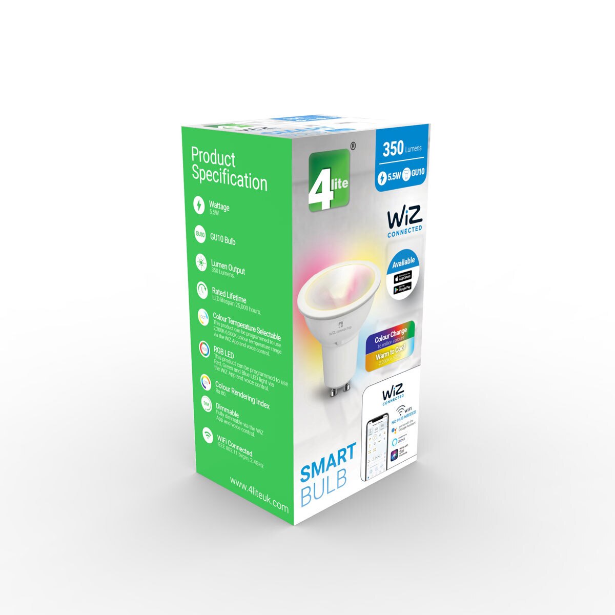 4lite WiZ Connected GU10 Colour Smart Bulbs, 4 Pack | Costco UK