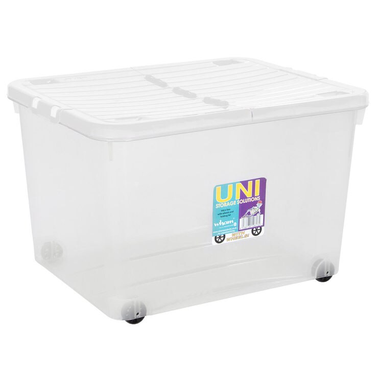 Wham Uni 44 Litre Clear Plastic Storage Box with Wheels & Folding Lid ...