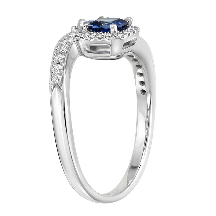 Round Cut Blue Sapphire and 0.31ctw Diamond Ring, 18ct White Gold ...