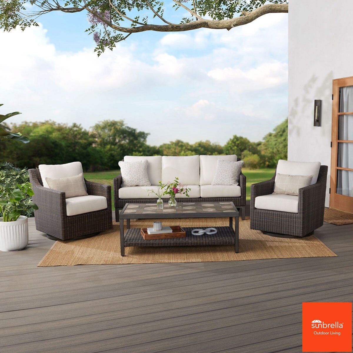 Agio Ellery 4 Piece Woven Deep Seating Patio Set + Cover ...