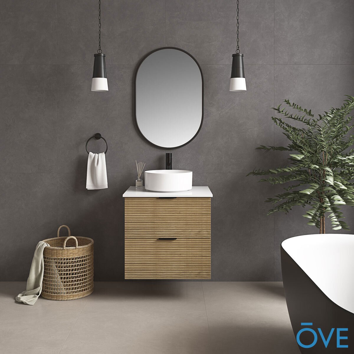 Ove Archie 600mm Wide Wall Mounted Vanity with 2 Drawers ...