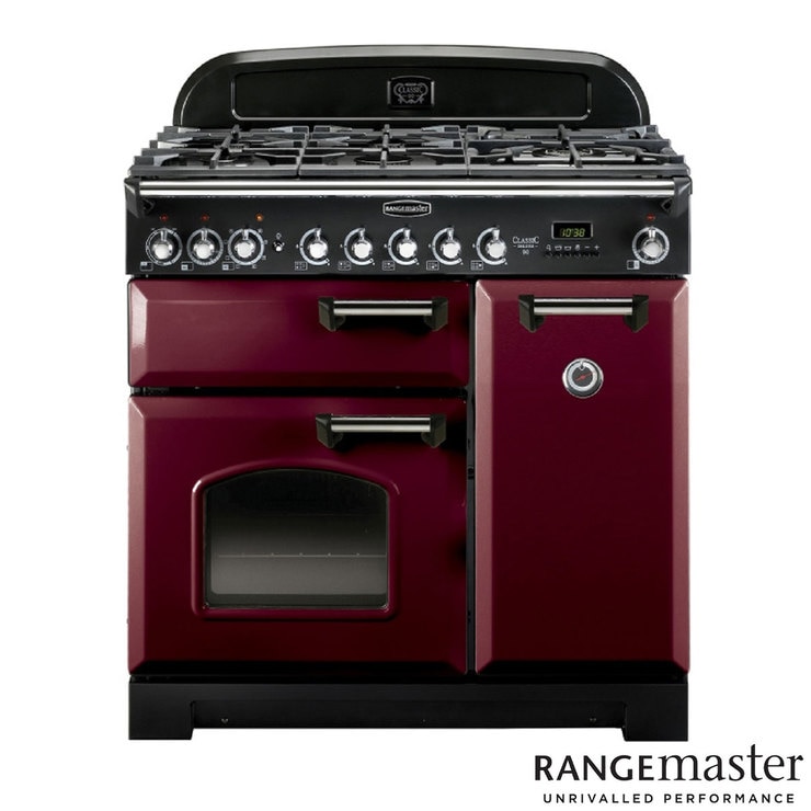 Rangemaster CDL90DFFCY/C, Dual Fuel Range Cooker A Rating in Cranberry ...