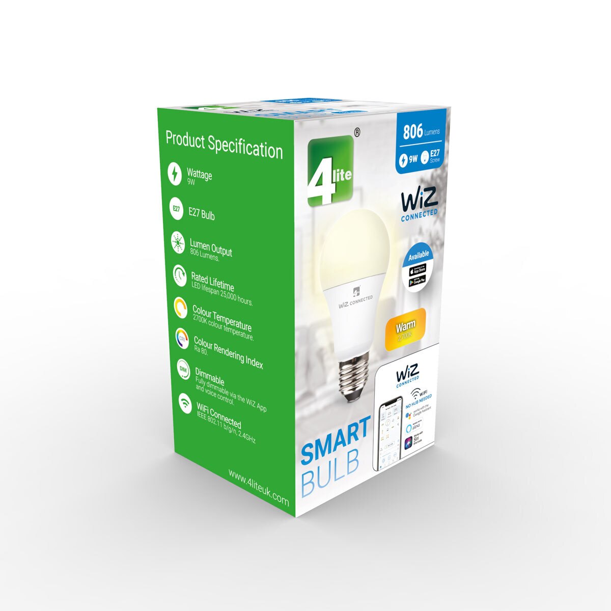 4lite WiZ Connected E27 White Smart Bulbs, 2 Pack | Costco UK