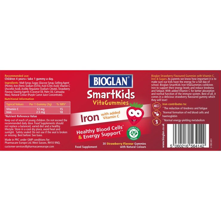 Bioglan SmartKids VitaGummies Iron, 2 x 30ct (2 Month Supply) | Costco UK
