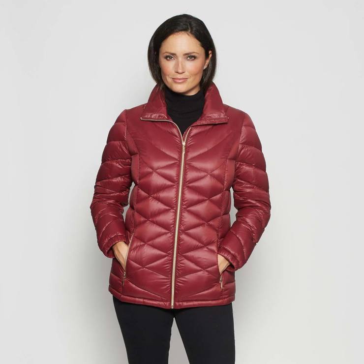 David Barry Women's Zip Fronted Down Filled Jacket in Berry, Size 10 ...