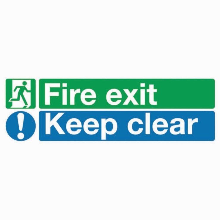 'Fire Exit Keep Clear' 150 x 450mm Self Adhesive Vinyl Sign | Costco UK