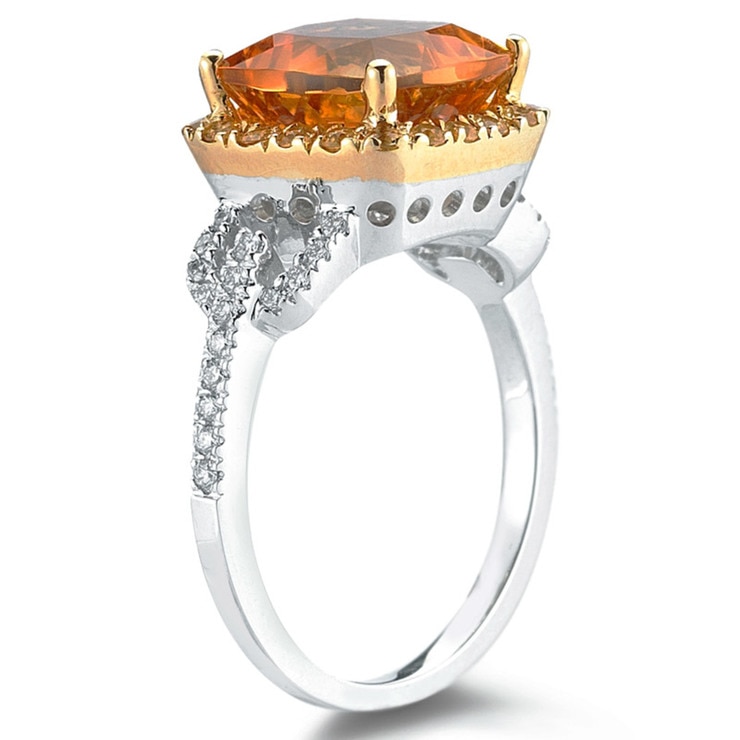 3.50ctw Two Tone Citrine and 0.18ctw Diamond Ring, 18ct White Gold ...