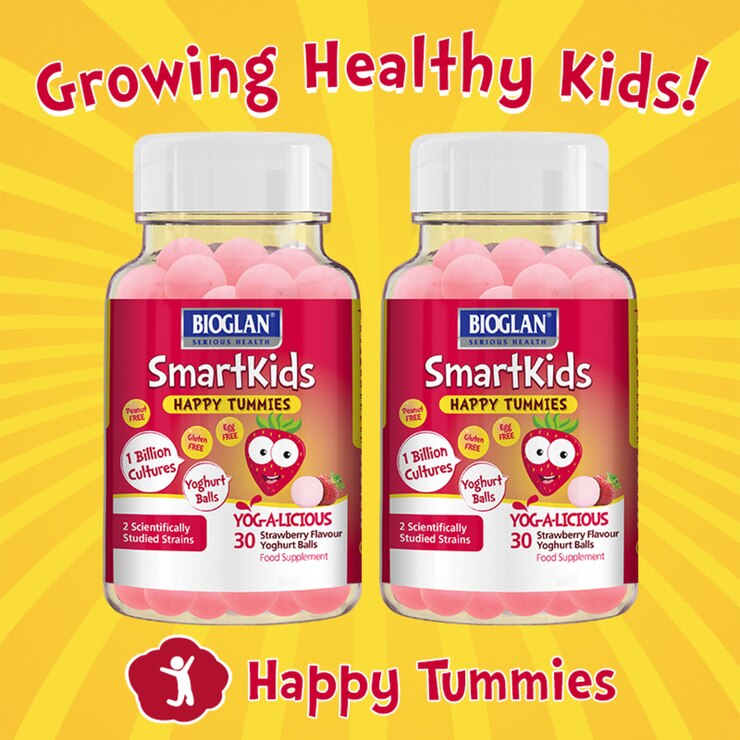 Bioglan SmartKids Happy Tummies Strawberry Yoghurt Balls, 2 x 30ct (4 ...