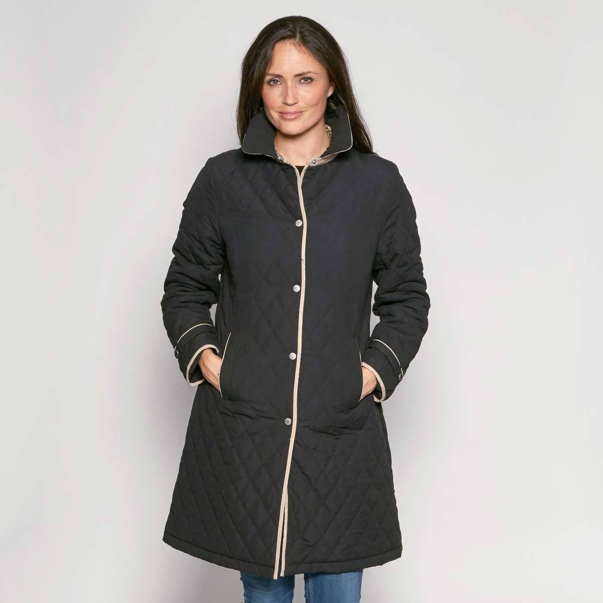 David Barry Women's Contrast Trim Coat in Black, 10 | Cos...