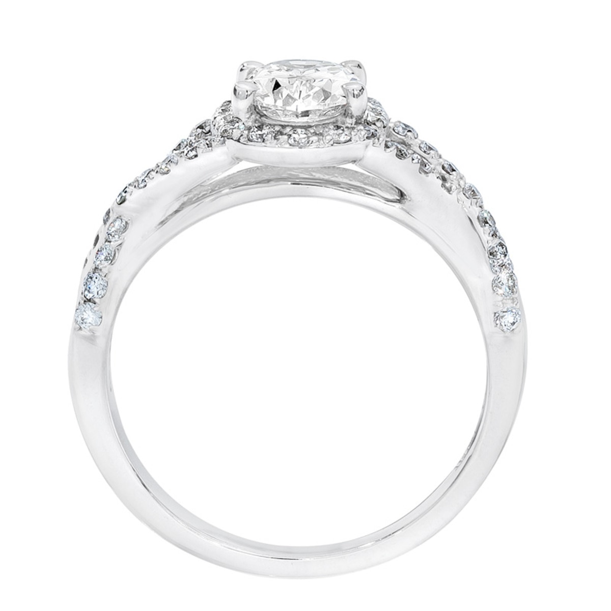 1.43ctw Oval Centre Crossover Split Shank Diamond Ring, 18ct White Gold ...