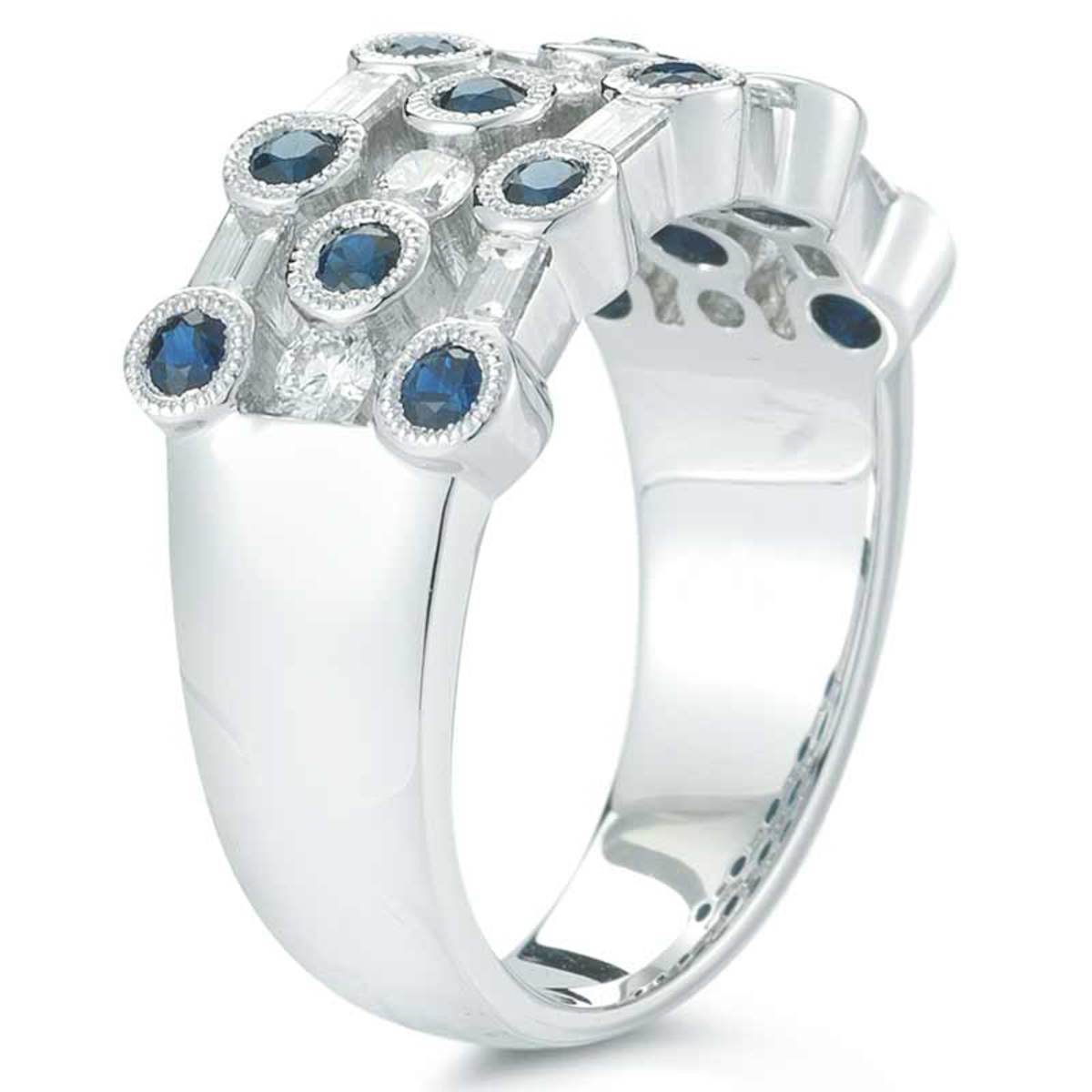 Blue Sapphire and 0.58ctw Round Brilliant and Baguette Cut Diamond Ring ...