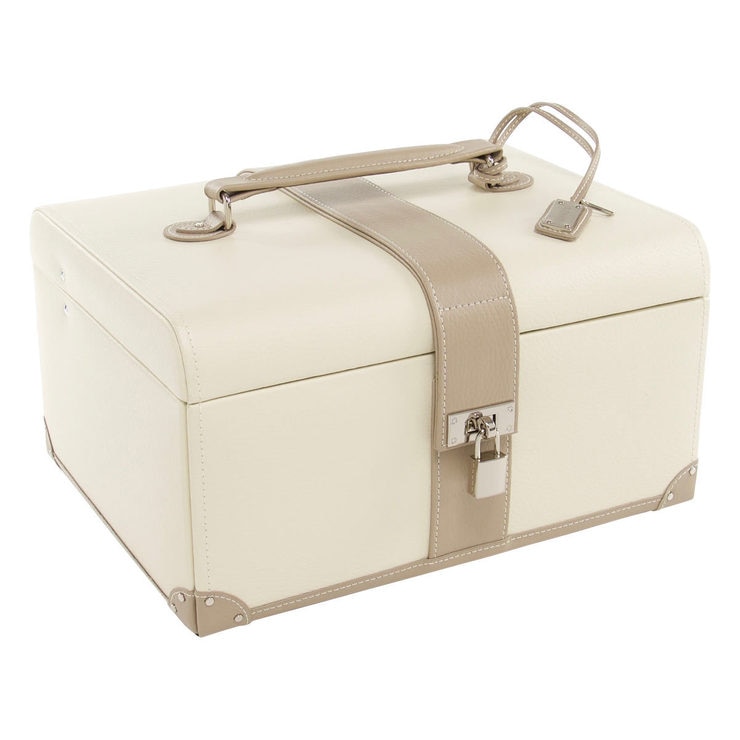 Dulwich Designs Cannes Cream and Mink Large Leather Jewellery Box ...