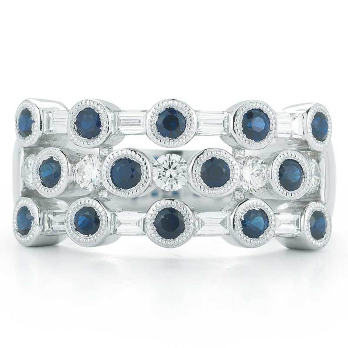 Blue Sapphire and 0.58ctw Round Brilliant and Baguette Cut Diamond Ring ...