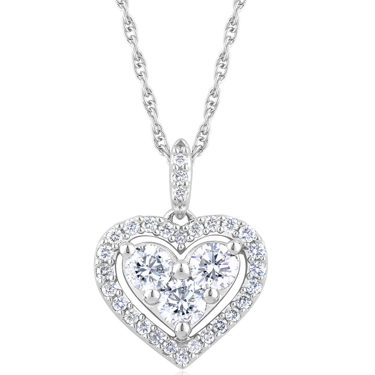 0.50ctw Round Brilliant Cut Diamond Heart Pendant, 18ct White Gold ...