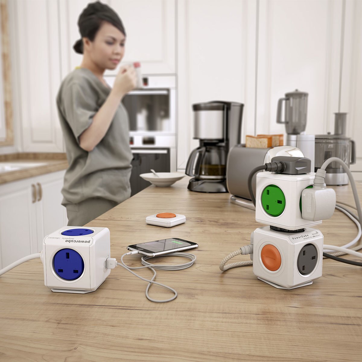 PowerCube Extended Extension Plug with 1.5m Cable and Kinetic Remote ...